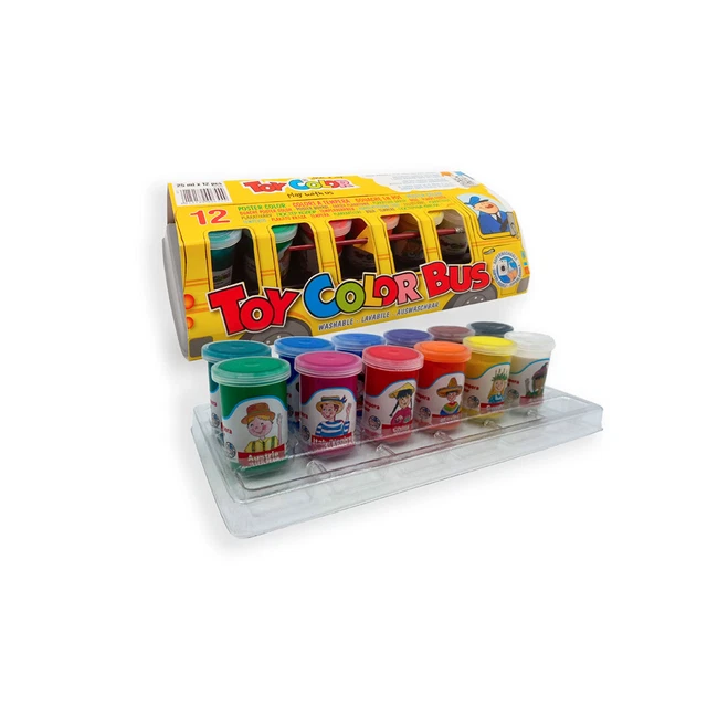 SET DA COLORARE Bus 12 Vasetti Tempera + Pennello - Toycolor EUR 9,90 ...