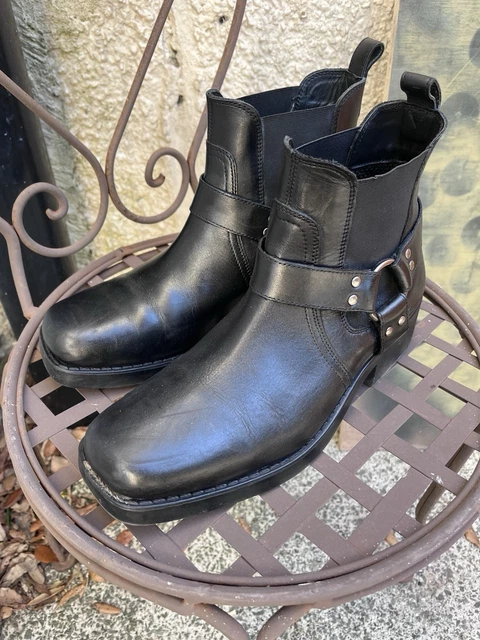 WOODLAND MEN'S BIKER Leather Ankle Boots Gusset Harness Square Toe UK8 ...