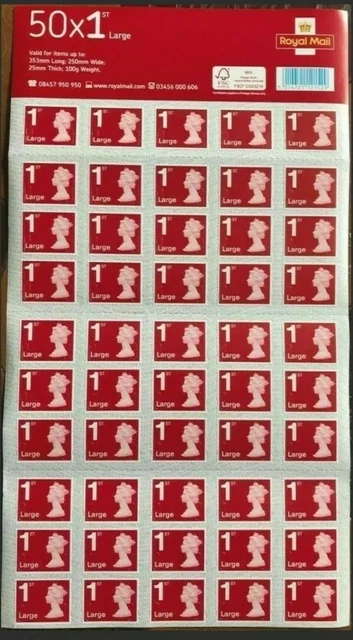 ROYAL MAIL 1ST Class Large Letter Postage Stamps - 50 Pieces. 50X 1st ...