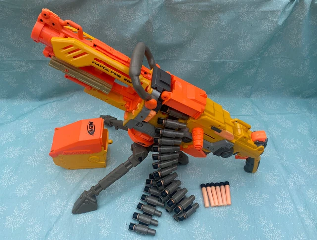 NERF N-STRIKE VULCAN EBF-25 Havok Machine Gun + Tripod, Ammo Box & Ammo ...