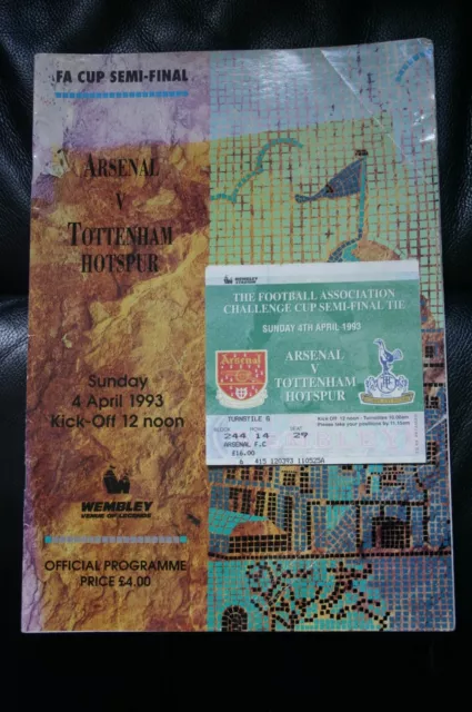 Arsenal V Tottenham Hotspur 1993 Fa Cup Semi Final Programme And Ticket