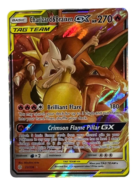 POKÉMON TCG CHARIZARD & Braixen Tag Team GX Sun & Moon - Cosmic Eclipse 22/236 EUR 20,32 ...