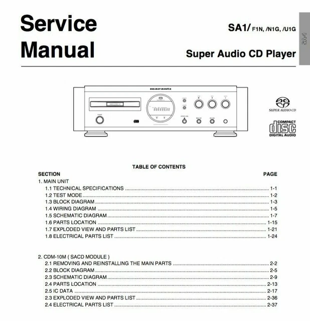 MARANTZ SA1, SA-1 Schematic Diagram Service Manual Schaltplan ...