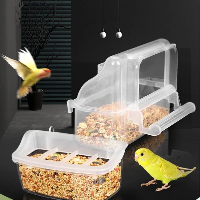 PLASTIC BIRD FOOD Box Transparent Indoor Bird Feeder Bird Water Tank ...