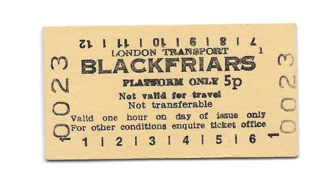 1975 / 1976 Blackfriars 5p Platform Ticket London Transport Underground ...