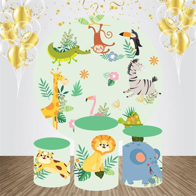 CUTE ANIMALS LEAVES Round Baby Shower Backdrop Kit $38.01 - PicClick AU