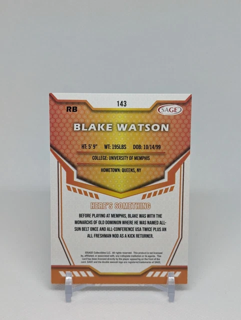 2024 SAGE BLAKE Watson - Nuovo Di Zecca?!-Raro Blu Memphis/Broncos Rc ...