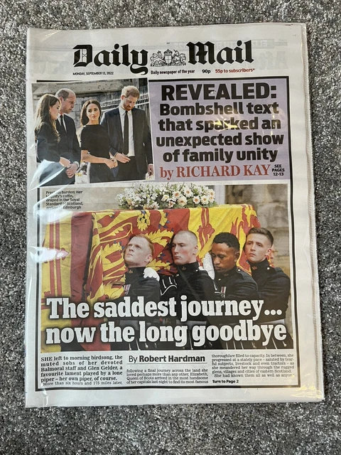 DAILY MAIL NEWSPAPER-QUEEN Elizabeth Ii Death Uk-12Th September 2022 ...