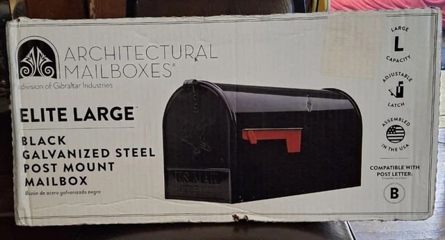 ARCHITECTURAL MAILBOXES ELITE Large, Steel, Post Mount Mailbox, Black ...