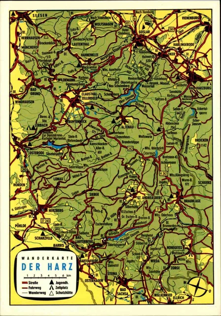 RELIEFKARTE POSTKARTE LANDKARTE Wanderkarte Map Region DER HARZ ...