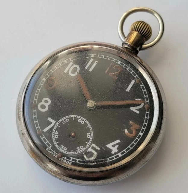 WORKING WW2 BLACK Gstp Pocket Watch British Army Military Wwii Raf ...