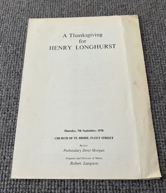 RARE ORDER OF Service From Henry Longhurst's Funeral - The Voice Of ...