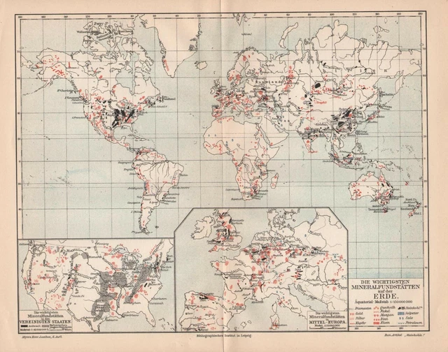 ANTIQUE MAP. WORLD MINERAL MAP. Circa 1905 $15.00 - PicClick CA