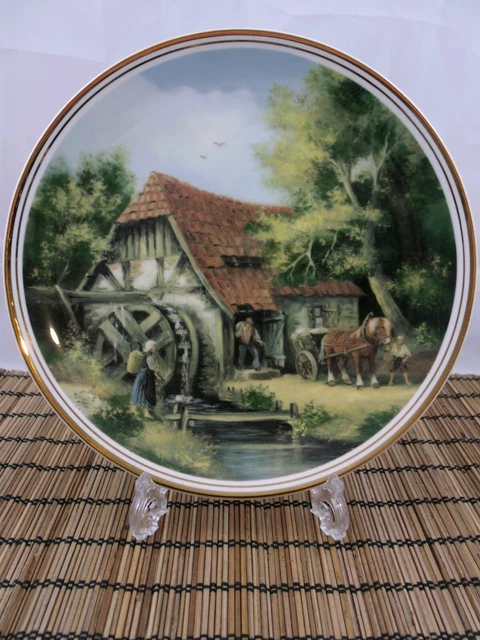 EDWARDIAN FINE BONE China Collector Plate Village Life Watermill ...