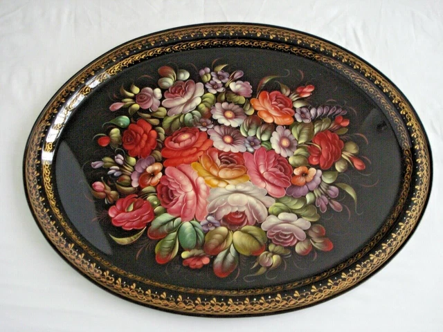 ZHOSTOVO RUSSIAN HAND Painted Metal Tray signed by the artist £58.00 ...