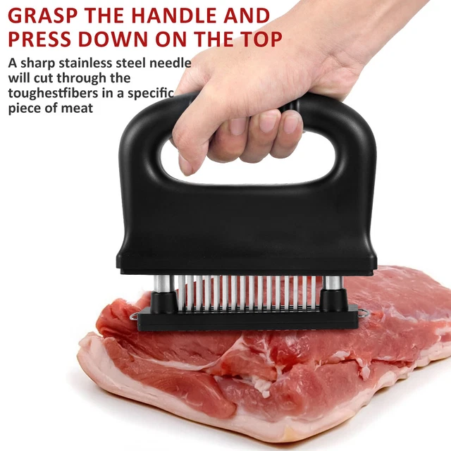 Meat Tenderizer With 48 Stainless Steel Ultra Sharp Needle Blades Black
