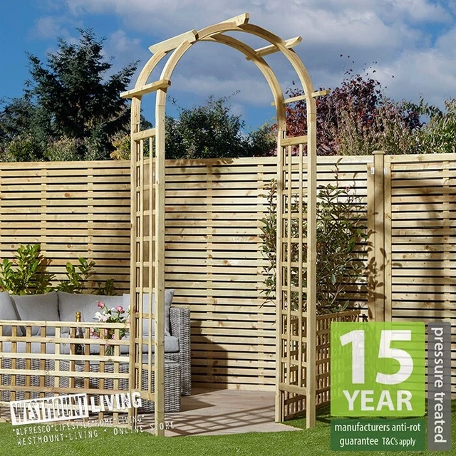 ROUND TOP GARDEN Arch Wooden Pergola Trellis Wood Rose Archway Timber ...