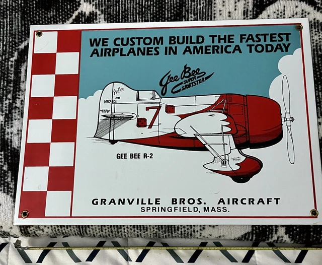 VINTAGE GRANVILLE BROS Aircraft Porcelain Gas Service Station Airplane ...