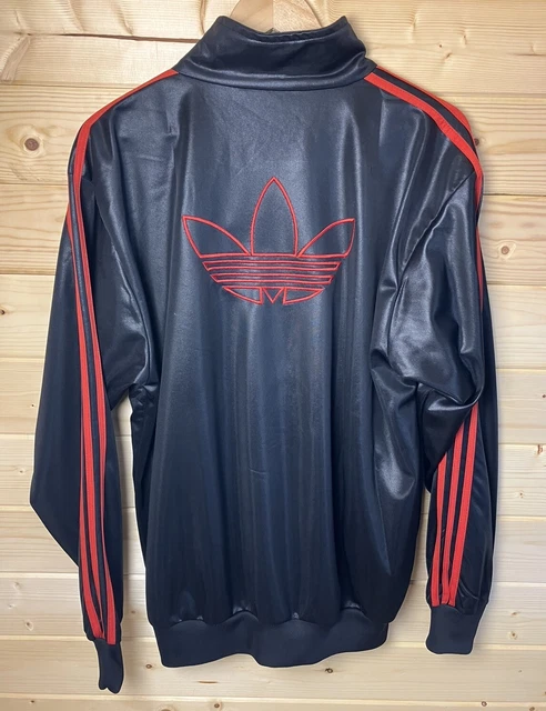 ADIDAS CHILE 62 Track jacket Black Red trefoil Shiny Retro Rave Full ...