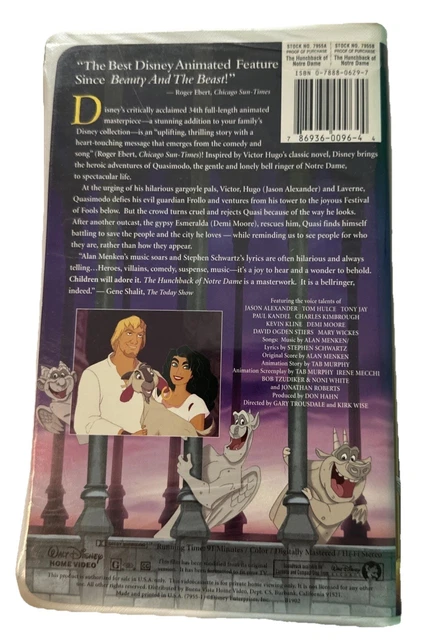 THE HUNCHBACK OF Notre Dame (VHS 1997) Walt Disney Masterpiece ...