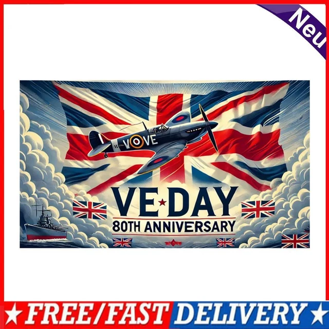 2025 VE DAY 80th Anniversary 150x90cm Flag Decorations Memorabilia ...