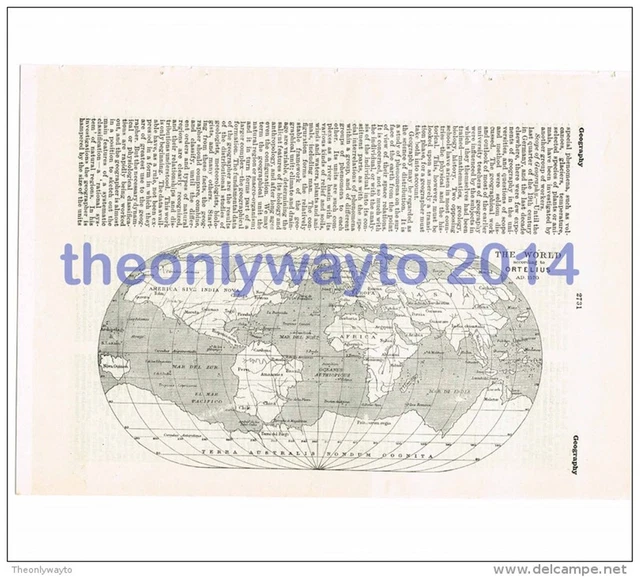 WORLD, ACCORDING TO Ortelius c1570, Book Map Illustration (Print), 1907 ...