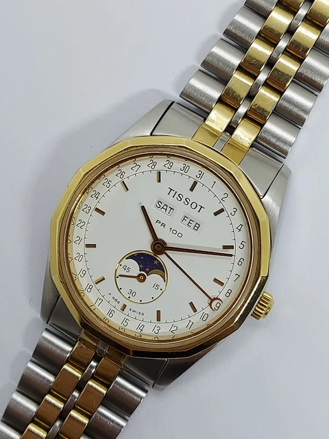 VINTAGE 1980 TISSOT PR-100 P356/456 Triple-Date Moon-Phase Quartz Men's ...