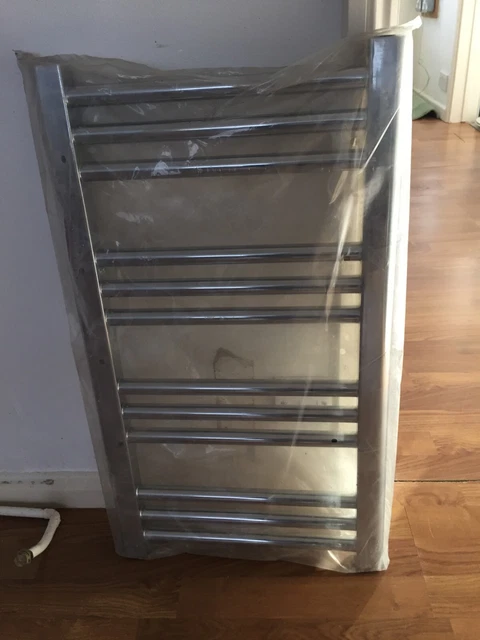 NEW RADIATOR CHROME Towel Rail Heat 70Cm X 40Cm Silver Metal Fixings ...