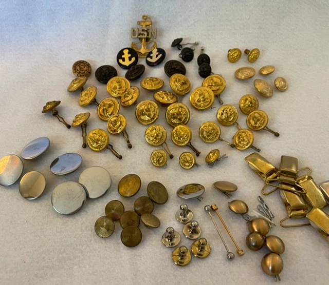 LARGE VINTAGE LOT US Navy Brass Officer Coat Uniform Buttons - Anchor ...