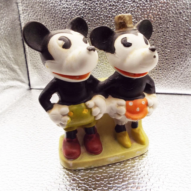 *RARE* WALT DISNEY 1930 Minnie & Mickey Mouse Toothbrush Holder-Bisque ...
