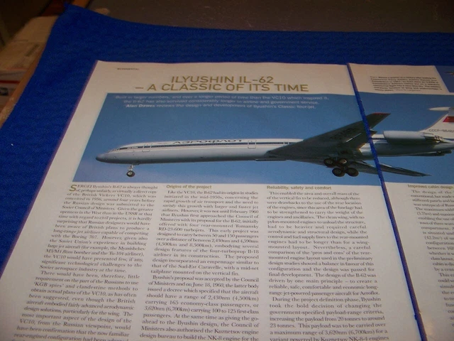 ILYUSHIN IL-62 &A Classic Of Its Time"..2-Page Cutaway/Legend/Details ...