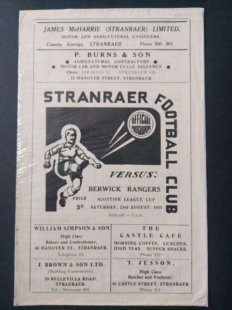 STRANRAER V BERWICK Rangers Scottish League Cup Football Programme 23 ...