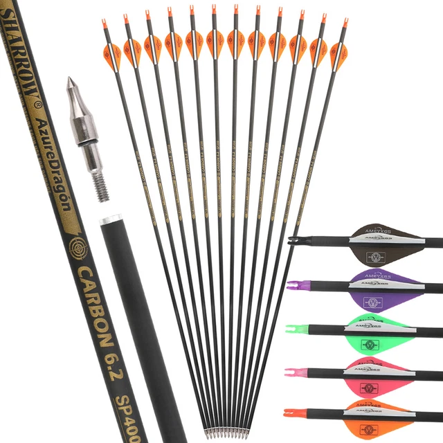30& PURE CARBON Arrows SP300-600 Shaft Vanes Recurve Compound Bow ...