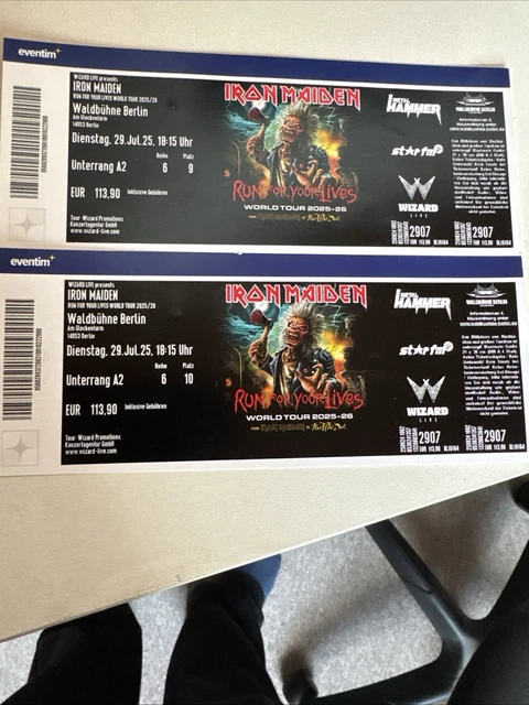 IRON MAIDEN KONZERT, 2 Tickets, Berlin, 29.07.2025 Unterrang A2 Reihe6 ...