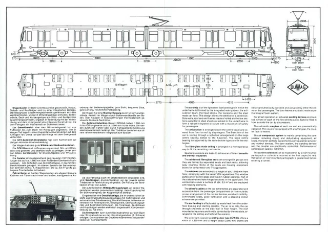 DUEWAG DATA SHEET of '80's, Rapid Transit Car T Stadtbahnwagen Typ T ...