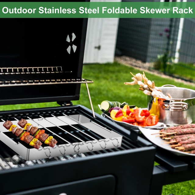 BBQ SKEWER RACK Stainless Steel Barbecue Kabob Skewer Rack with 6 ...