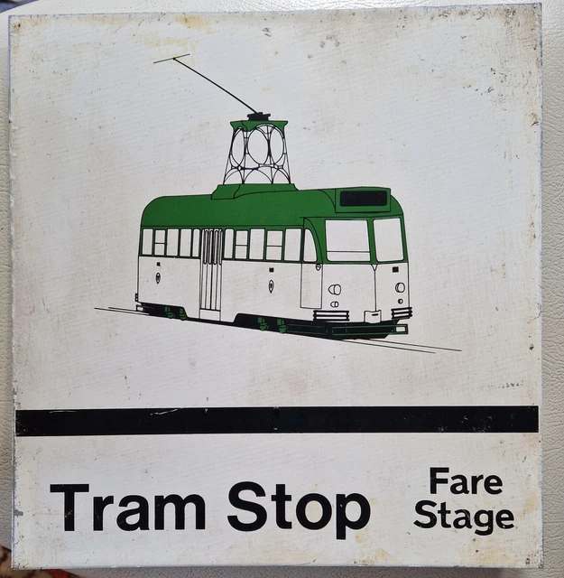 BLACKPOOL TRANSPORT 1980S ORIGINAL METAL TRAM STOP FLAG BRUSH CAR FARE ...