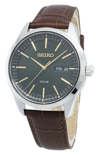 SEIKO CONCEPTUAL GREEN Dial Leather Strap Analog SNE529P1 100M Solar Mens Watch $233.29 ...