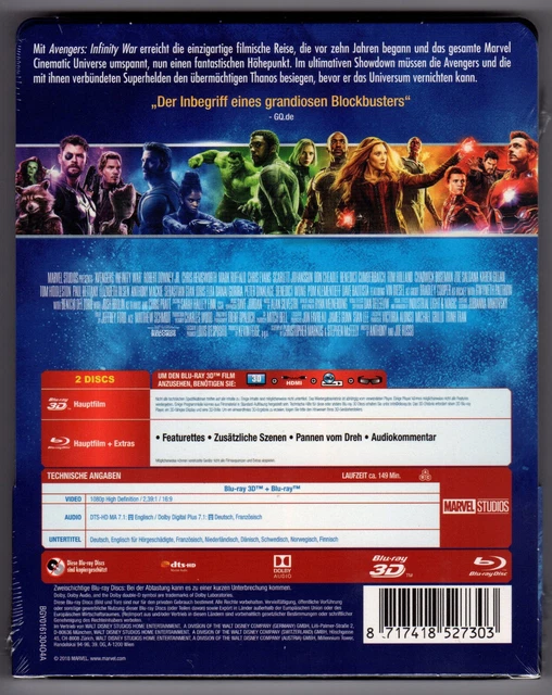 AVENGERS INFINITY WAR 3D & 2D 2-Disc Blu-Ray Steelbook Neu & Ovp Sealed ...
