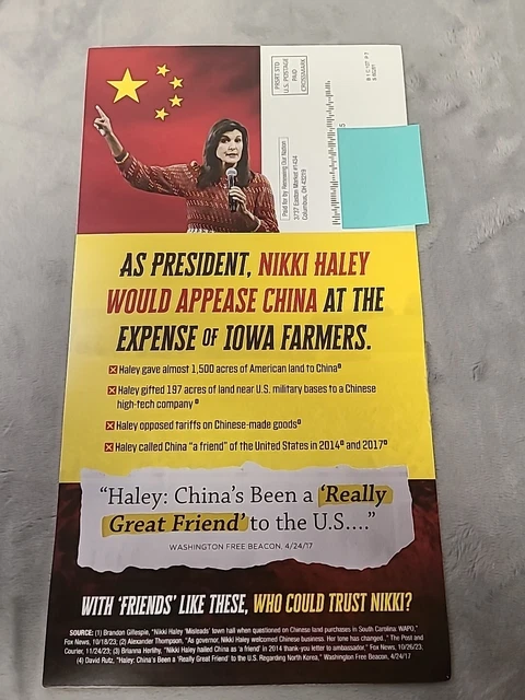 NIKKI HALEY SLANDER Ad Campaign Official 2024 From ??? 6" X 11" China ...