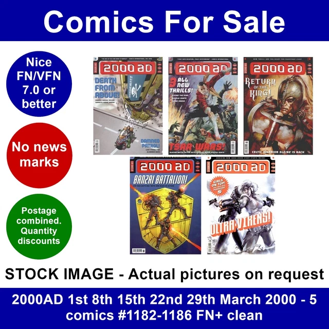 2000AD 1ST 8TH 15th 22nd 29th March 2000 - 5 comics #1182-1186 FN+ ...