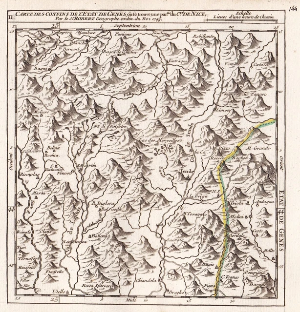 TENDE LA BRIGUE Alpes-Maritimes Nice France map Robert de Vaugondy 1748 ...