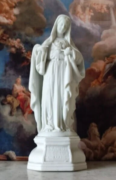 ANTIQUE STATUE VIERGE MARIE SACRE COEUR DE MARIE EN BISCUIT XIXème L&M ...