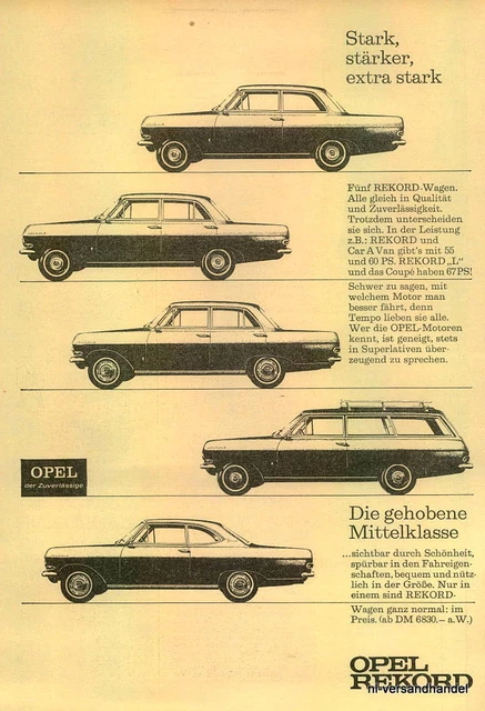 OPEL-REKORD-RETRO-1964-PUBBLICITÀ-PUBBLICITÀ-ORIGINALE AD-LA PUBBLICITÀ ...