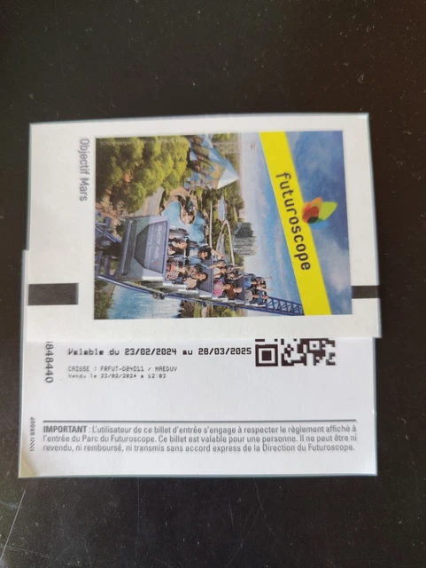 2 BILLETS / Places pour le Parc du Futuroscope valables jusqu'au 28/03/2025 EUR 50,00 - PicClick FR
