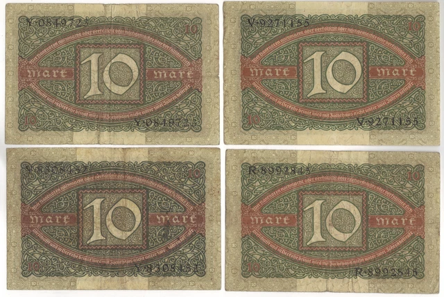 4 X ZEHN Mark 1920 Deutsches Reich Reichsbanknote versch. Nr. EUR 6,99 ...