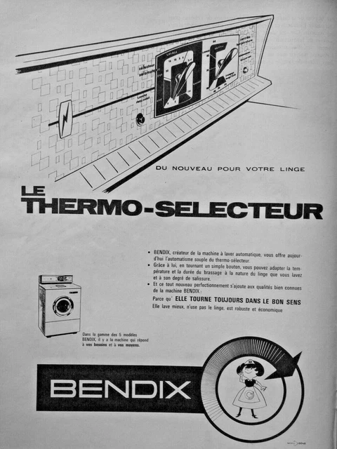 1961 PRESS ADVERTISEMENT Le Thermo-Selector Bendix Washing Machine £3. ...