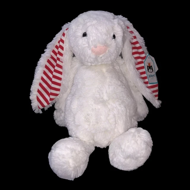 JELLYCAT “I AM Medium Bashful Candy Stripe Bunny” Rare Soft White ...