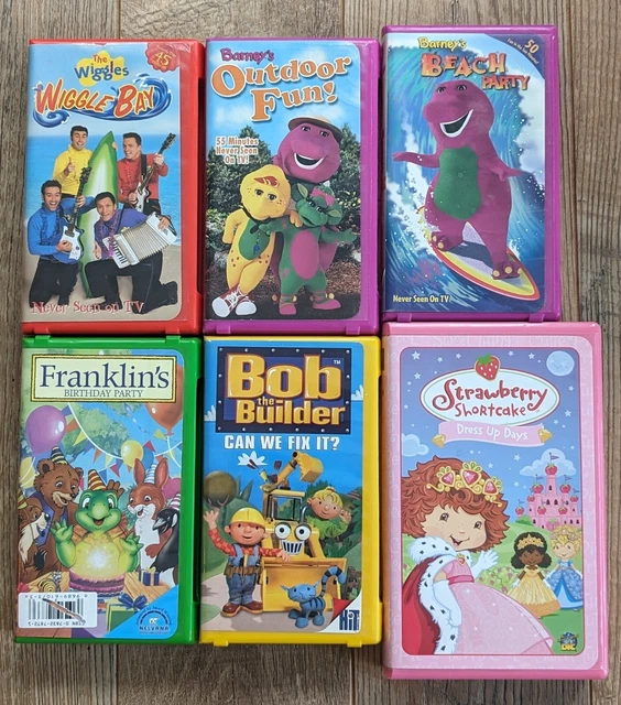 6 X KIDS VHS Tape Lot Barney, Wiggles, Bob The Builder, Strawberry ...