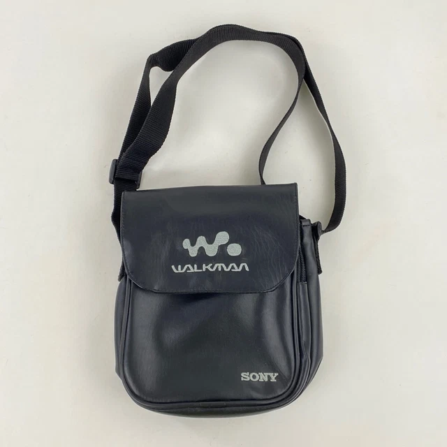VINTAGE SONY WALKMAN CD Discman Carrying Case Black Leather Shoulder ...
